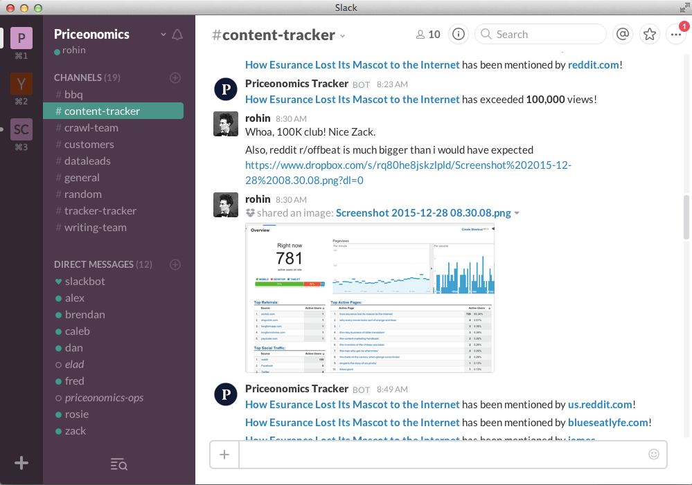How to Integrate Content Tracker with Slack - Priceonomics